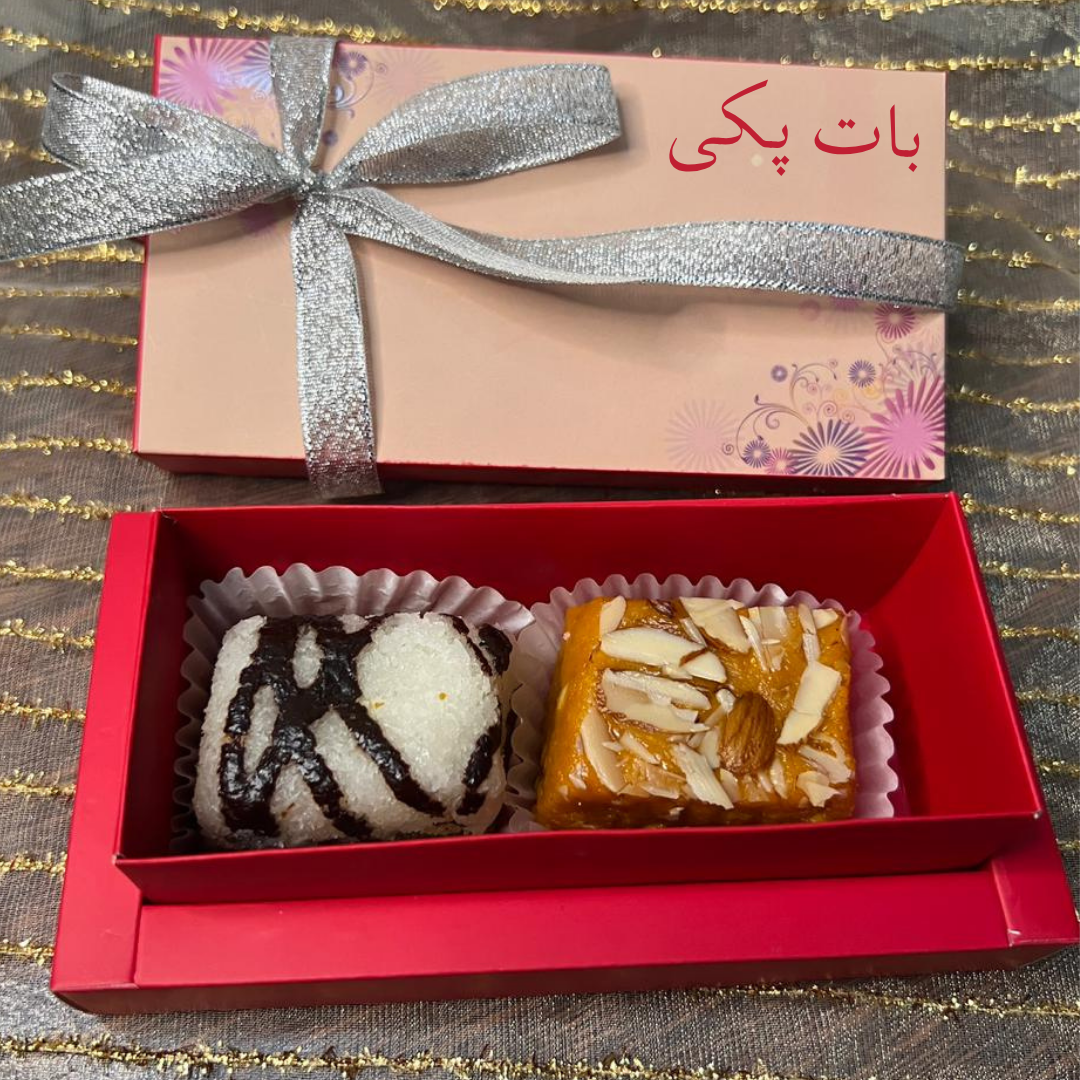 Baat Pakki Red Mithai Box | Chocolate Coconut Bounty & Badaam Pak ...
